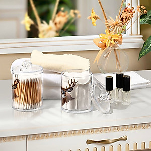 2 Pack Qtip Dispenser Apothecary Jars Bathroom Organizer, Deer Antlers Qtip Holder Storage Canister Plastic Acrylic Jar for Cotton Ball/Swab/Rounds