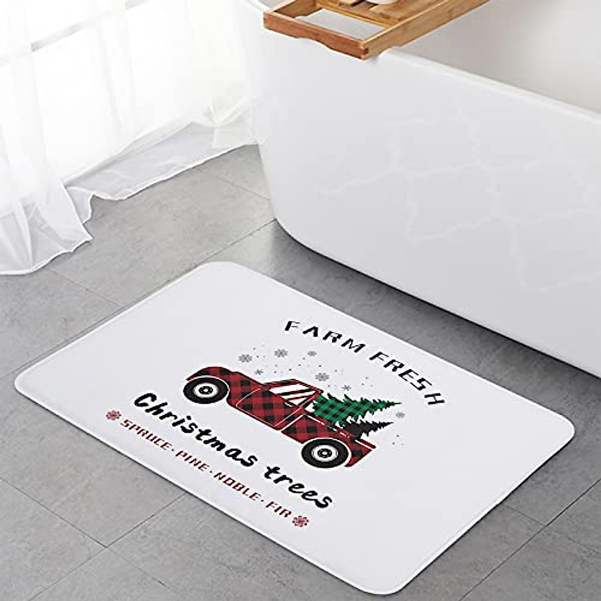 Kitchen Mat Rug Set of 2 Farm Fresh Christmas Tree,Red Buffalo Plaid Truck Runner Rug Anti-Fatigue Comfort Memory Foam Standing Mat Non-Slip Floor Door Mat for Bathroom Bedroom 20x32in+20x47in