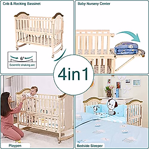 Styhigh 4 in 1 Convertible Crib, Portable Convert to Toddler Bed, Bassinet Bedside Sleeper, Playpen, 2 Leg Modes Baby Beds with Mattress & Mosquito Net,Adjustable Heigh Mini Crib CPC Certificated