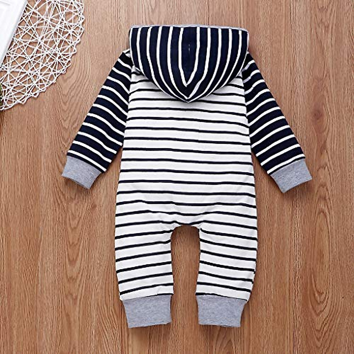 Newborn Baby Boys Outfit Mitiy Long Sleeve Rompers Striped Hoodie Jumpsuit Clothes Set