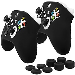 Fosmon Non-Slip Skin Protective Case Cover Compatible with Xbox Series X/S Controller (2 Pack - Black), Sweat Proof Silicone Rubber Gel Skin with 8 Thumb Grips Analog Cap