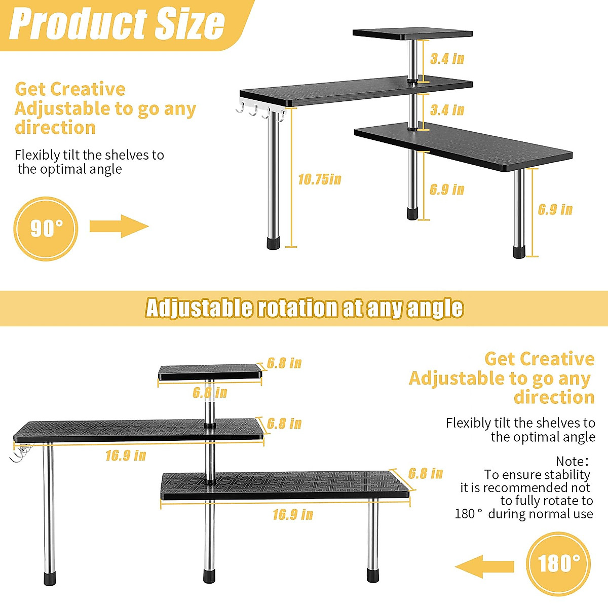 HYNAWIN Countertop Shelf,Bamboo Corner Shelf Over The Table with Printed Pattern,Desktop Storage and Organization
