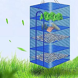 RnneLeen Hanging Drying Net Foldable Drying Rack Net Dryer 19.7"x19.7"x37.4" 6 Layer Folding Fish Mesh Collapsible Dry Net with Zippers for Drying Seeds Fish Vegetables Fruit Herb Food
