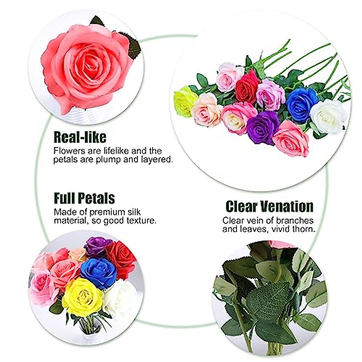 RETON 10 Pcs Artificial Silk Rose Flower, Realistic Roses Fake Flowers for DIY Wedding Bouquets Centerpieces Party Garden Home Floral Arrangement Decoration - 50cm (Multicolor)