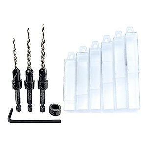 FTG USA Wood Countersink Drill Bit Set 3 Pc Countersink Drill Bit #6#8#10 with 6 Storage Containers,1 Stop Collar, 1 Allen Wrench