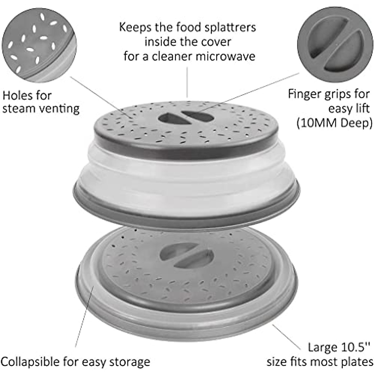 2 in 1 Microwave food Cover & Mat,Vented Collapsible Microwave Splatter Cover & 12" Silicone Round Kitchen mat, Multi-use Silicone Non-Slip Trivet Drying Mat, Home Apartment Essential, Grey