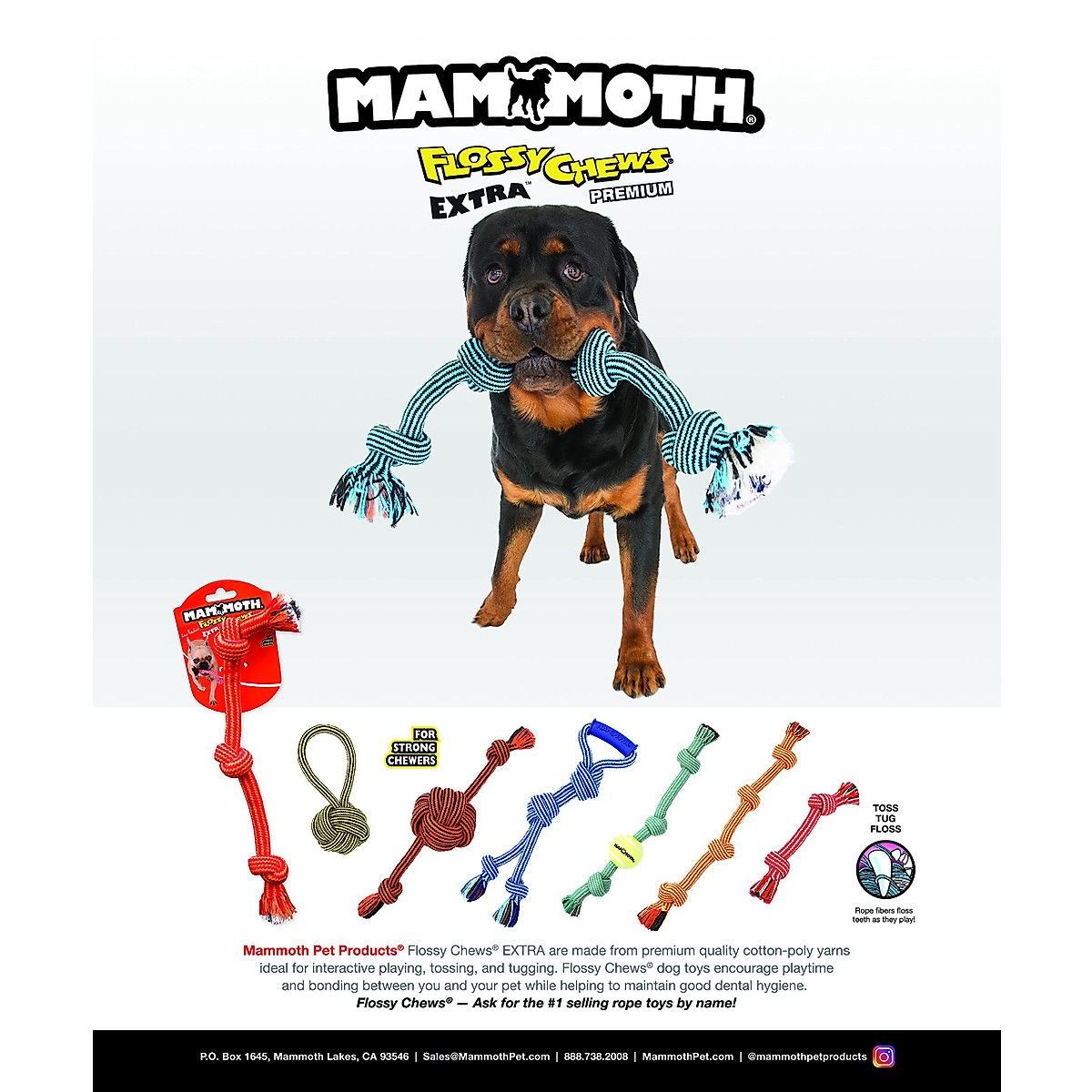 Mammoth Pet Products Large 20" Extra 3 Knot Tug w/TPR Ball