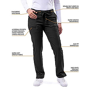 Adar Pro Scrubs for Women - Skinny Leg Yoga Scrub Pants - P4100 - Black - M