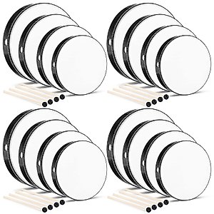 Konohan 16 Pcs Kids Hand Drums Wooden Frame Drum with Drum Stick, 12 Inch 10 Inch 8 Inch 6 Inch Educational Musical Instruments for Adults Drums Beginners for Home School Party Supplies (Black)