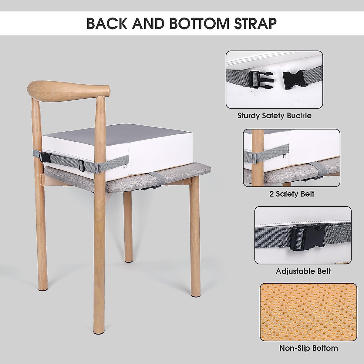 Toddler Booster Seat for Dining Table,PU Waterproof Kids Booster Seat for Table with Safety Buckles,Non-Slip Bottom Portable Booster Cushion for Travel