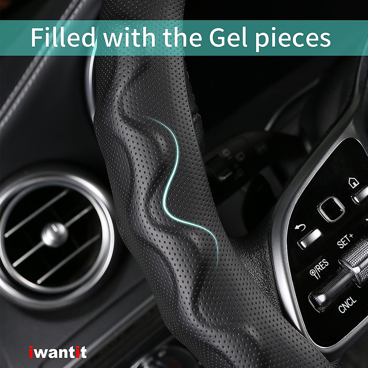 iwantit Black Car Seat Neck Pillow and The Black/White Gel Steering Wheel Cover