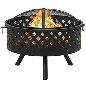Outdoor Fire Pit Large Wood Burning Patio Backyard Firepit for Outside, for Camping Picnic Bonfire Garden Beaches Park, with Poker 26.8 "