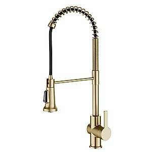 KRAUS Britt 2nd Gen Commercial Style Pull-Down Single Handle Kitchen Faucet in Spot Free Antique Champagne Bronze, KPF-1691SFACB
