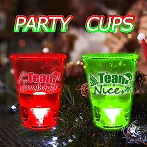 mishunyus 24 Pcs Christmas Party Cups,Glowing Christmas Team Naughty or Nice Party Cups Decoration Cups for Christmas Party Cups Party Supplies(Red & Green)