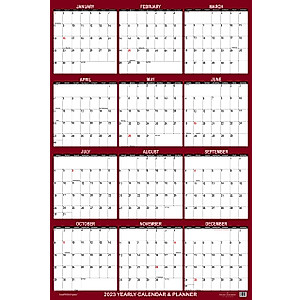 24" x 36" SwiftGlimpse 2023 Wall Calendar Erasable Large Wet & Dry Erase Laminated 12 Month Annual Yearly Wall Planner, Reversible, Horizontal/Vertical, Maroon