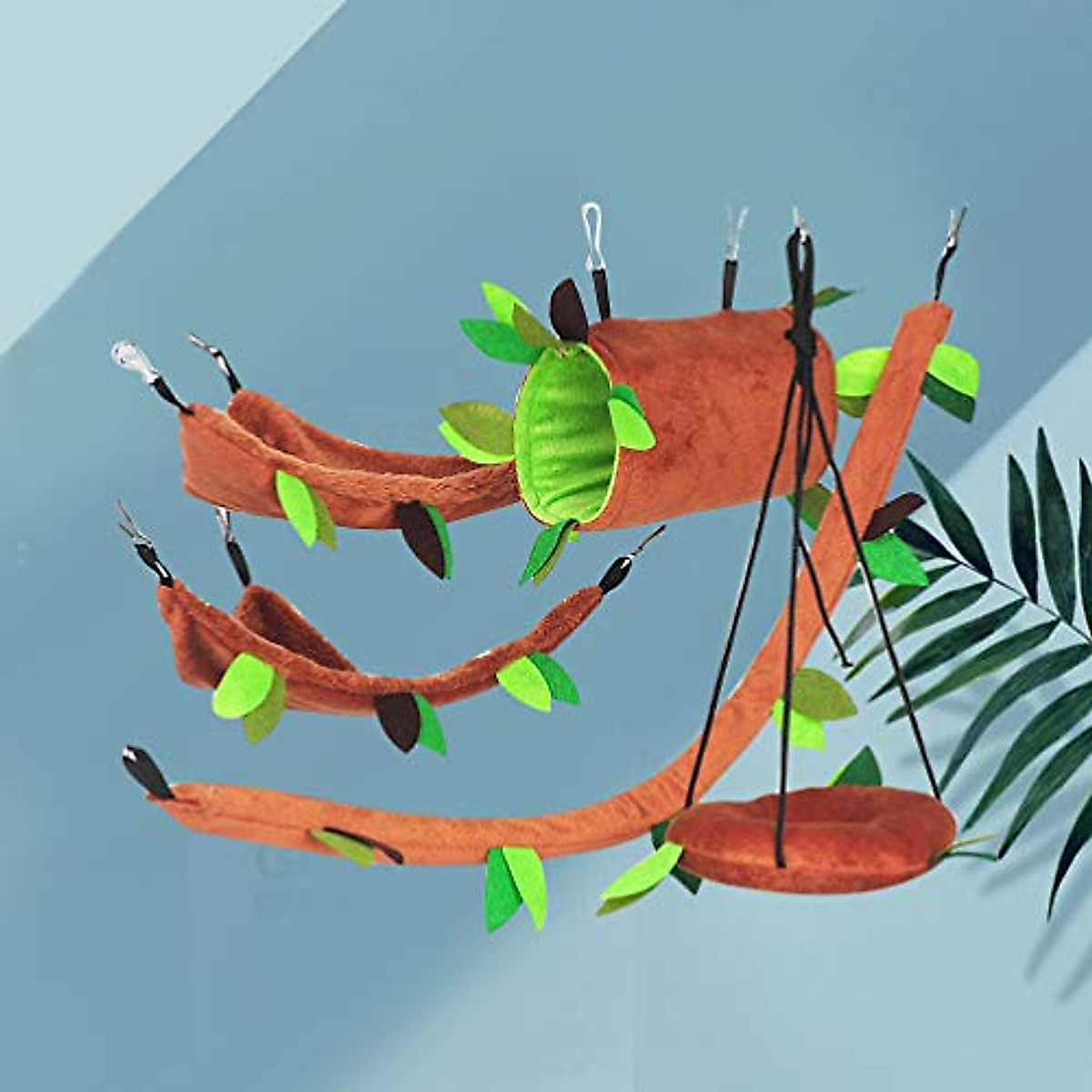 PATKAW Hamster Swing Hammock Set 5pcs Guinea Pig Hammock Plush Small Animals Hanging Bed Hamster Cage Toy Leaf Hanging Tunnel and Swing for Playing Sleeping