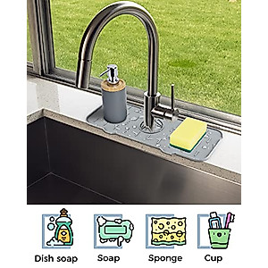 Kitchen Sink Splash Guard - Silicone Faucet Handle Drip Catcher Tray, Dish Soap Dispenser and Sponge Holder Mat Behind Faucet, Kitchen Guard Gadgets Sink Accessories for Kitchen Counter and Bathroom