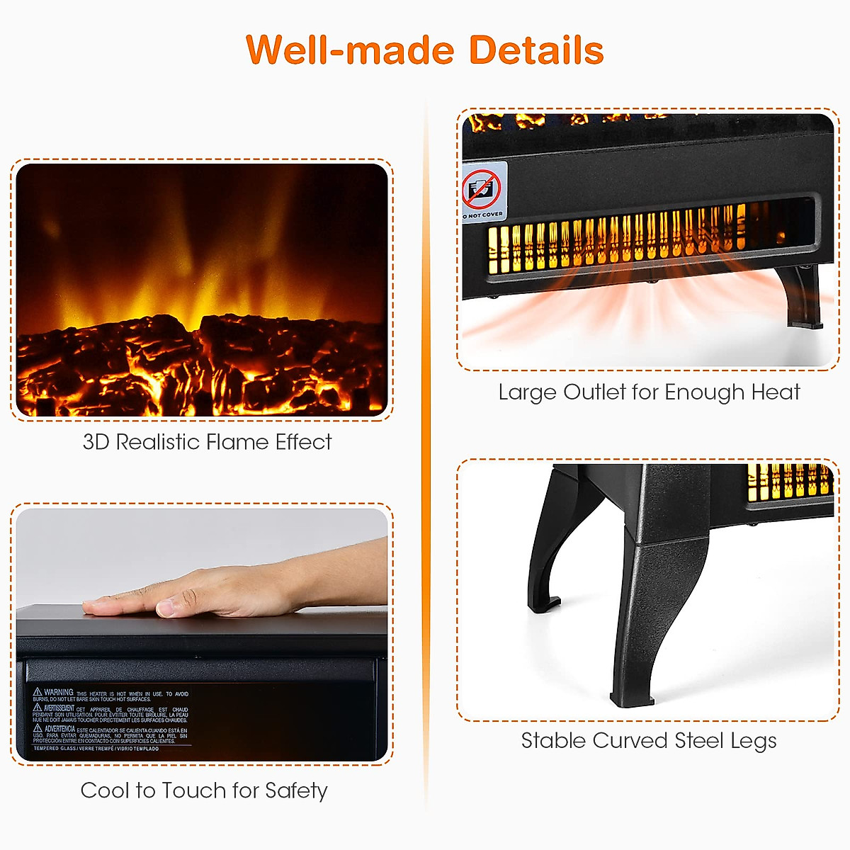 Tangkula 18 Inches Electric Fireplace Stove, 1400W Freestanding Fireplace Heater w/Realistic Flame Effect, Adjustable Temperature, Overheat Protection, Quiet Operation, Space Heater for Indoor Use