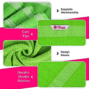 CASA COPENHAGEN Solitaire Towel Designed in Denmark 600 GSM 2 Bath Towels 2 Hand Towels 2 Washcloths, Super Soft Egyptian Cotton 6 Pices Towels Set for Bathroom, Kitchen & Shower - Lime Green
