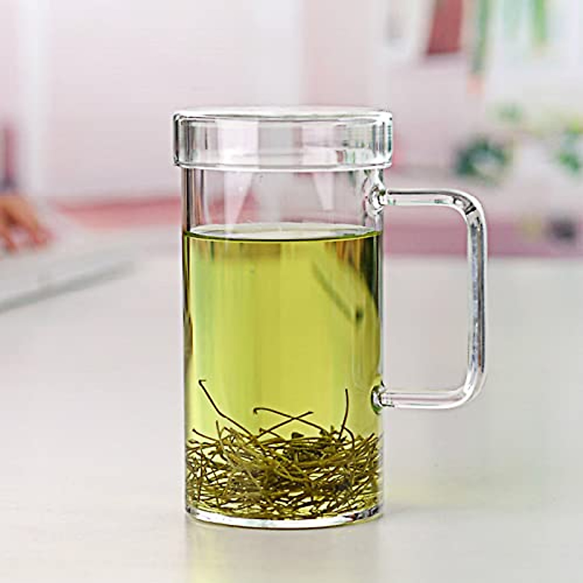 FLFK 20 Ounce Borosilicate Glass Coffee Mug Cup TeaCup-Glass Lid- High Capacity-Premium Quality Tea Mug for Reading