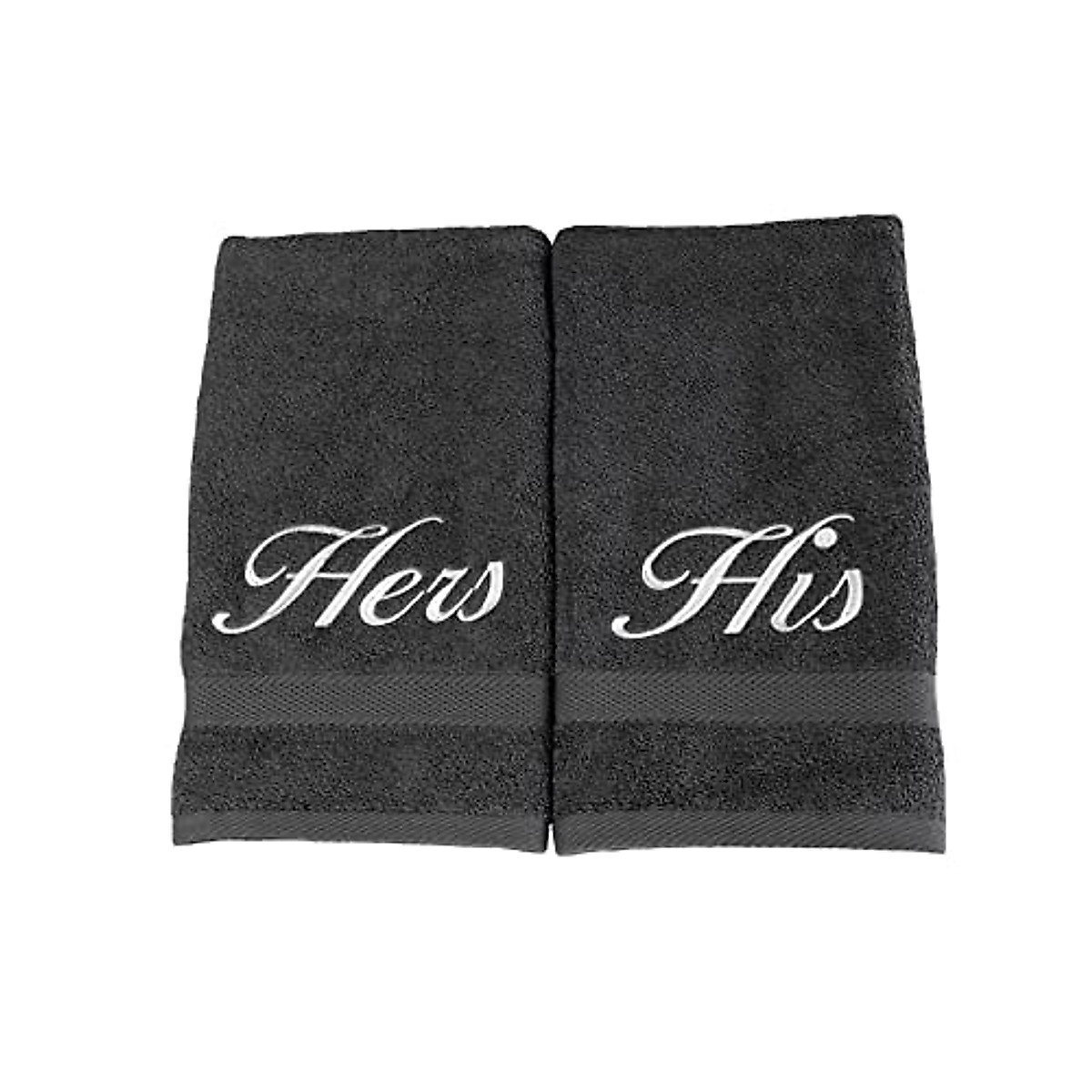His and Hers Embroidered Hand Towels for Bathroom, Kitchen or Spa. This Set Includes 2 Hand Towels. His and Hers Gifts. 100% Cotton. (Gray)