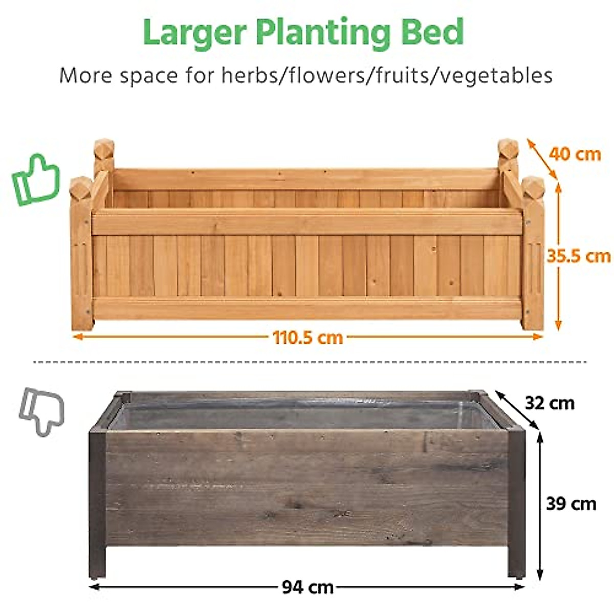 Yaheetech 43.5″ L × 16″ W × 14″ H Wooden Raised Garden Bed, Wood Rectangular Garden Planter Outdoor, Raised Planter Box for Patio/Yard/Greenhouse/Home Vegetable/Flower/Herbs, Natural Wood