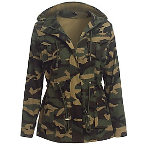 SheKiss Women Lightweight Camouflage Warm Winter Safari Jackets Long Sleeve Zipper Casual Canvas Overcoat Hunting Hoodie
