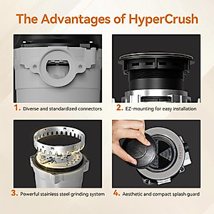 Garbage Disposal, TECASA 1/2 HP Pro Food Waste Coutinuous Feed, Garbage Disposals with Stopper Power Cord, Stainless Steel Grinding System for Kitchen Sink - HyperCrush 50 PRO