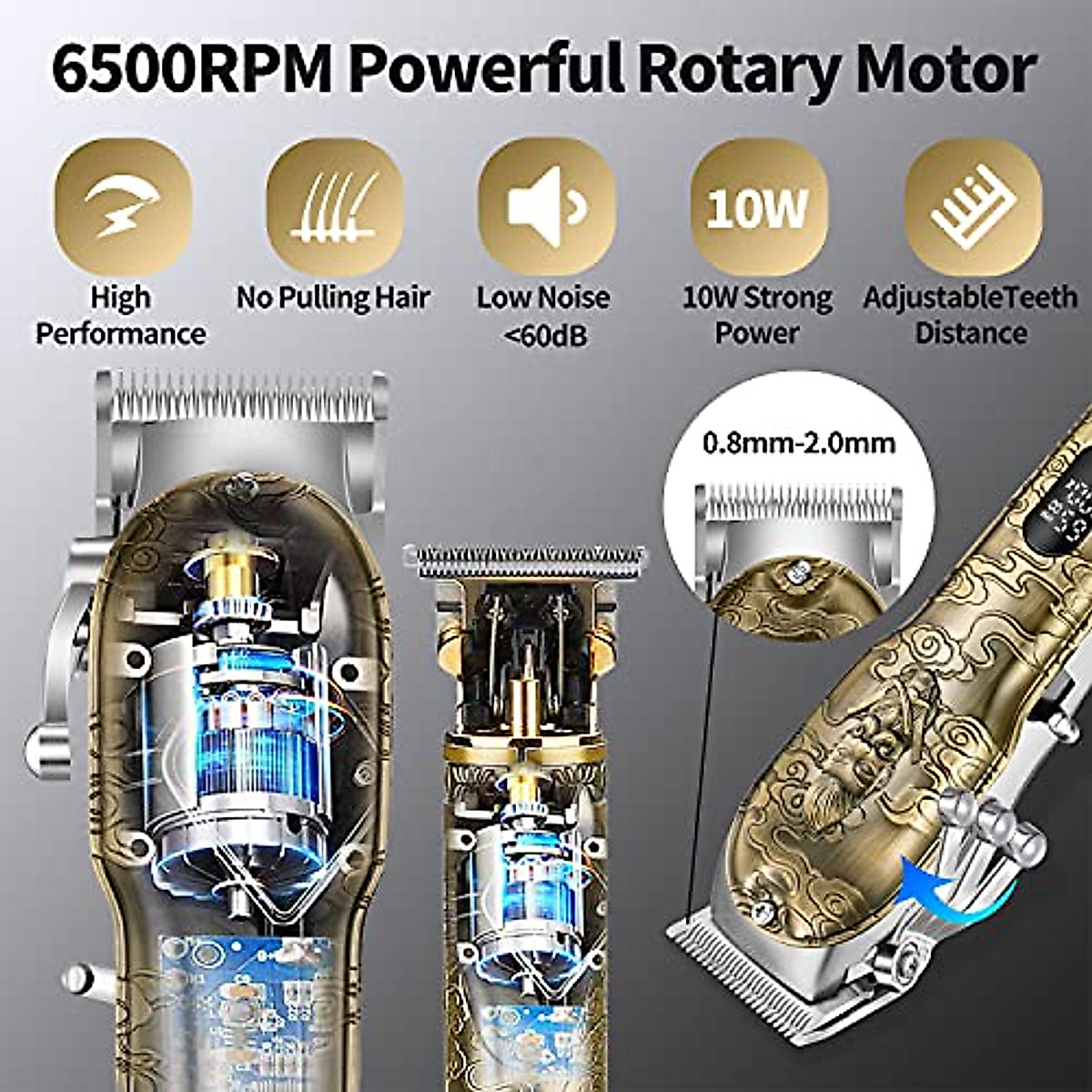Roziapro Hair Clippers for Men T-Blade Trimmer Professional Barber Clippers - Cordless Hair Cutting Beard Trimmer Mens Electric Hair Trimmer Rechargeable Gold Knight Grooming Kit （Gold）