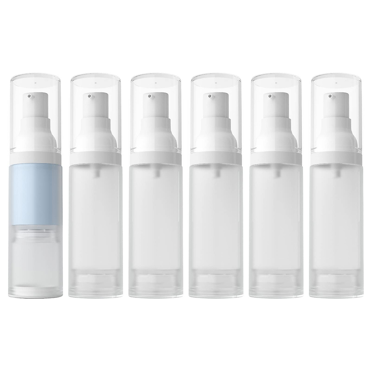 LONGWAY 1oz 30ml Airless Cosmetic Cream Pump Bottle Travel Size Dispenser Refillable Containers/Foundation Travel Pump Bottle for Shampoo（Pack of 6, Frosted Translucent）
