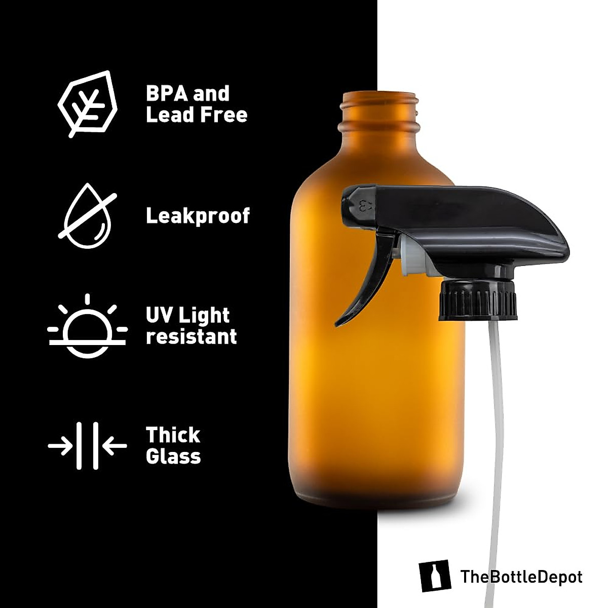 The Bottle Depot - 6 Pack - 8 oz Glass Spray Bottles with Black Trigger Sprayers - Green - 28-400 Neck Finish - Boston Round Bottles - UV Rays Protection