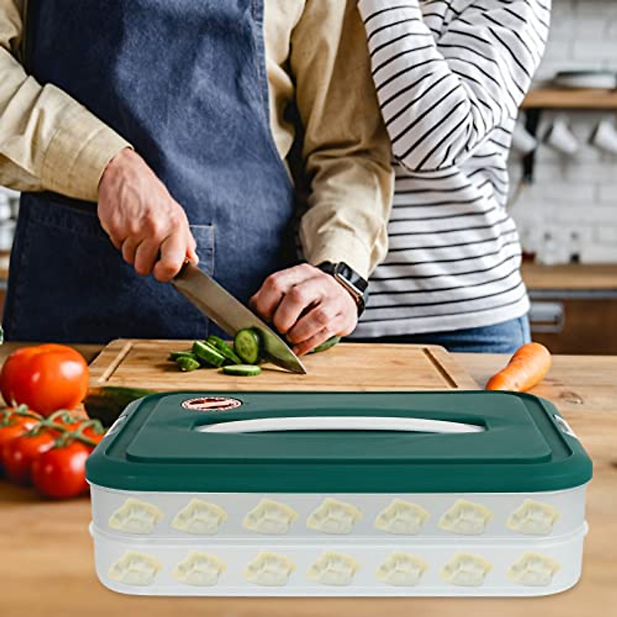 YARNOW 3 Layer Refrigerator Dumpling Box, Stackable Dumpling Food Containers, Dumpling Box Bins Holder with Lids for Refrigerator (Green)