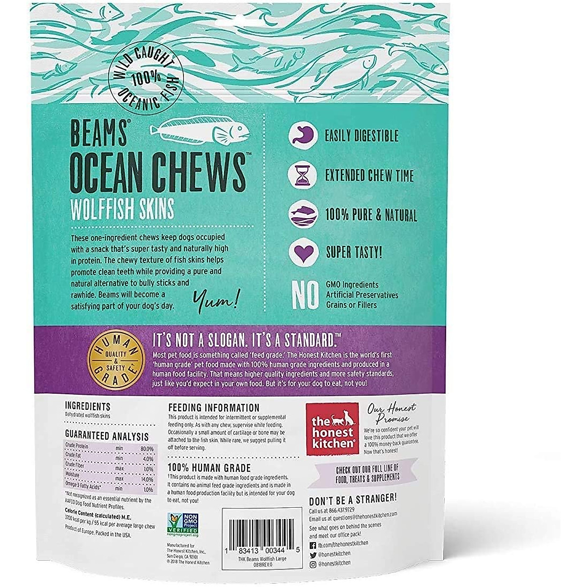 Aurora Pet Bundle Pack (2) Ocean Chews Wolfish Skins Dehydrated Dog Treats (6-oz Pouches) with AuroraPet Wipes