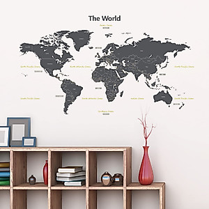 DECOWALL DL2-1509G Large Modern Grey World Map Kids Wall Stickers (46x27 inch) Wall Decals Peel and Stick Removable Wall Stickers for Kids Nursery Bedroom Living Room Decor