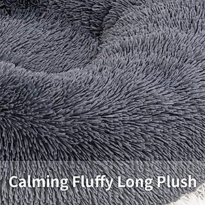 WELLYELO Calming Dog Bed, 20In Donut Dog Bed, Anti Anxiety Dog Bed & Cat Bed, Machine Washable Fluffy Plush Round Dog Beds for Small Medium Dogs Cats (Small, Gray)