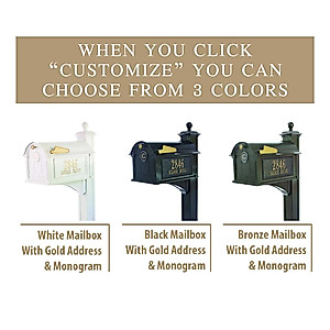 Whitehall™ Personalized Whitehall Balmoral Mailbox with Side Address Plaques, Monogram & Post Package (3 Colors Available)