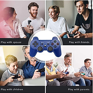 Rzzhgzq 2 Pack PS3 Wireless Controller Playstation 3 Controller Wireless Bluetooth Gamepad with USB Charger Cable for PS3 Console (Black+Blue)