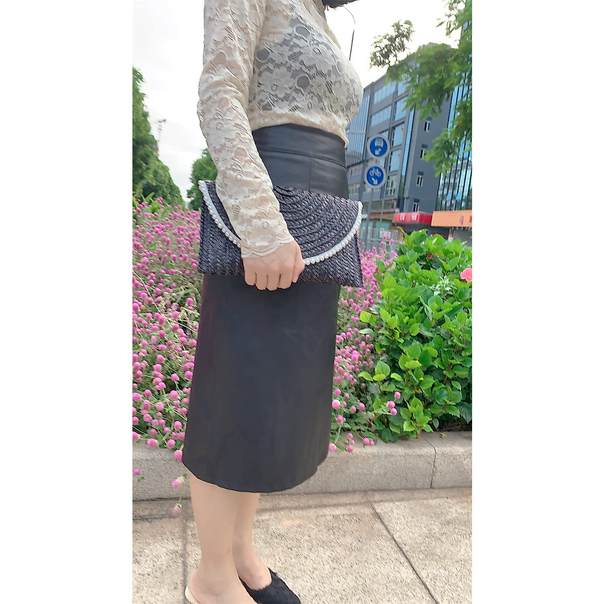 alilove Straw Clutch Bags for Women Summer Evening Handbags Bride Wedding Purse Vacation Beach Clutch Handmade Woven Envelope Wallet