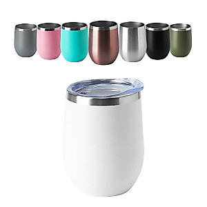 HASLE OUTFITTERS 12oz Wine Tumbler with Lid Stemless Wine Glasses Double Wall Vacuum Travel Mugs stainless steel Coffee Cup for Cold & Hot Drinks Wine Coffee Cocktails Beer 12 Pack White