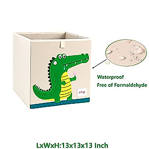 VMOTOR 2 Pcs Foldable Animal Toy Storage Box/Bin/Cube, Collapsible Storage Organizer Chest Basket Container for Kids, Toddlers, Boys and Girls(13 x 13 x 13 Inch,Tyrannosaurus+Alligator)