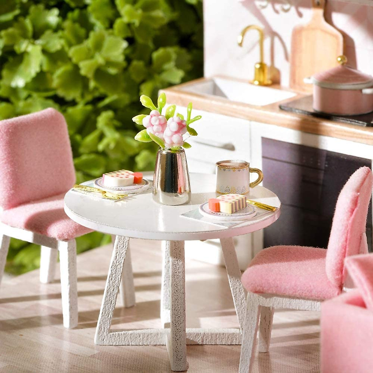 Fsolis DIY Miniature Dollhouse Kit with Furniture and Lights, 3D Wooden Modern Tiny House 2 Story Gifts for Teens Adult