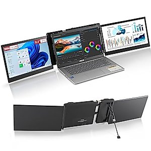 13.3” Portable Monitor for Laptop, Full HD Dual Triple Monitor Extender, Single Cable Connection Option USB-A/Type-C Plug and Play for Windows, Mac, Android, Works with 13”-17” Laptops, Tri-Screen