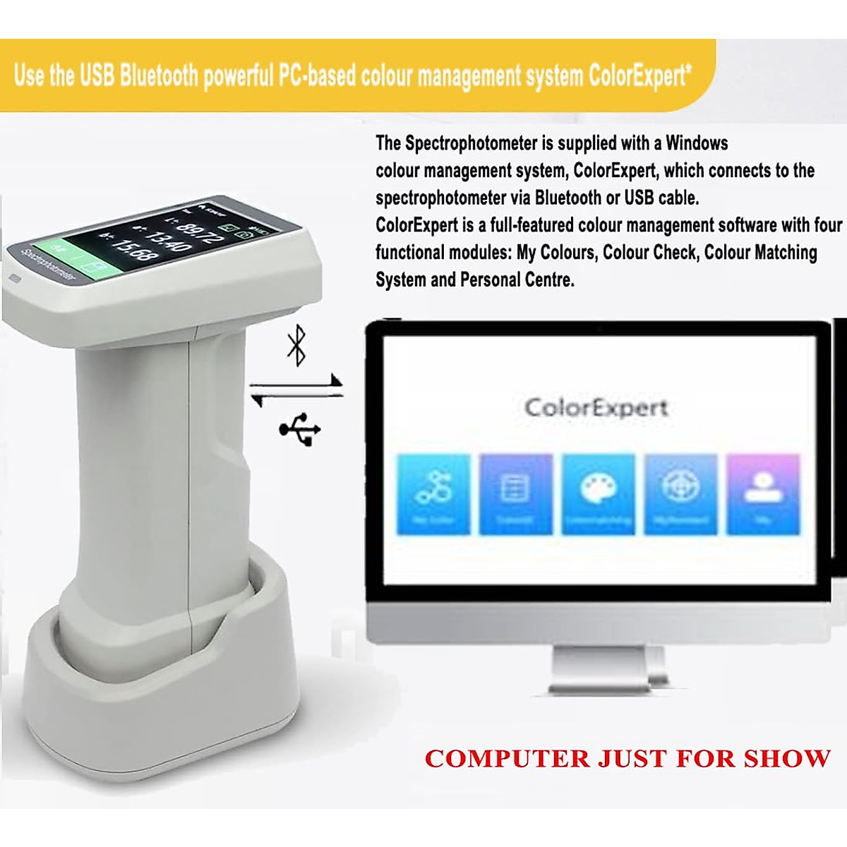 VTSYIQI Portable Spectrophotometer Bluetooth Spectrophotometer for Car Paint with Three Caliber 8mm/11mm&4mm/6mm&1 * 3mm Accuracy ≤0.02 USB Interface