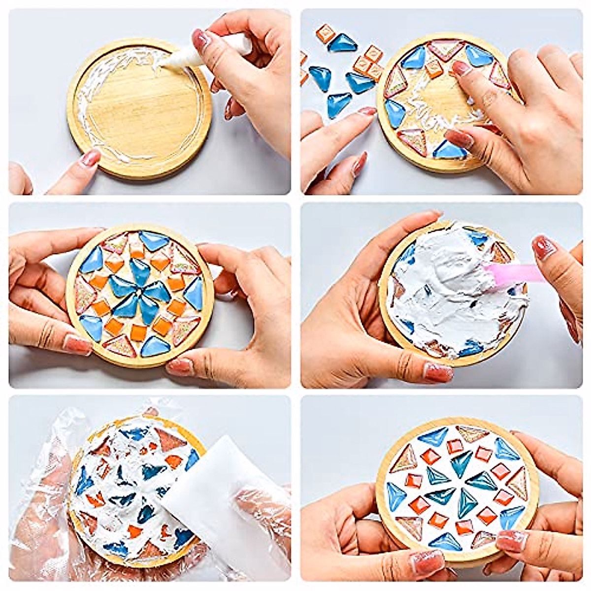 DIY Mosaic Bamboo Coasters, Blank Base Trays, Drinking Cup Coaster, Plant Coaster, Art Plate (6 Pack, Mosaic Tiles not Included)