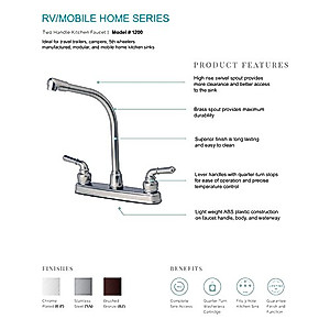 Laguna Brass 1200CP RV/Motorhome Two Handle Non-Metallic High Rise Swivel Kitchen Faucet, Chrome Finish