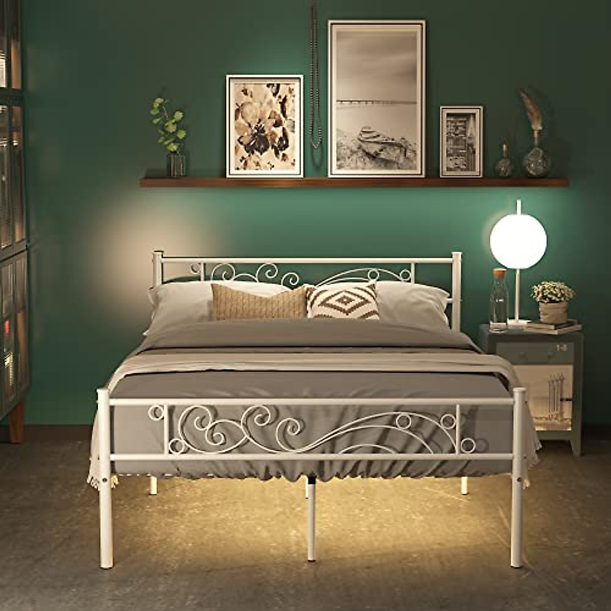 Weehom Full Size Bed Frame White,Unique Flower Design Metal Platform Bed Best for Boys Girls Teens Students Adults Under Bed Storage No Noise