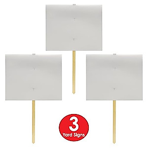 Beistle 3 Piece White Blank Yard Signs With Pine Stakes, Personalize Your Own Outdoor Lawn Decor For Happy Birthday, Garage Sale, For Rent, Graduation, Party Supplies