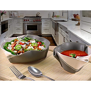 Contemporary Twist Salad and Soup Bowl Set in Grey/White, Handmade Pottery