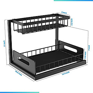 Under Sink Organizers and Storage, Pull Out Cabinet Organizer with Sliding Drawer 2 Tier Multi-purpose Bathroom Shelf Organizer Black for Kitchen Bathroom Storage