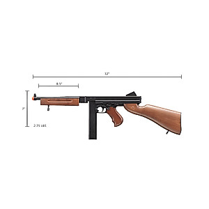 Airsoft Tommy Thompson Durable Submachine Gun WW2 Chicago Typewriter Full Auto SMG AEG with Extra Stick Magazines, Battery and Charger